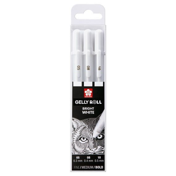Basic Set 3 Bright White Gel Pens Fine/Medium/Bold – Gran Morrison